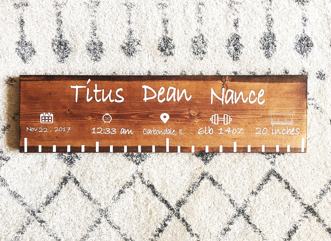 Baby Birth Stats Sign / Wooden Ruler for Baby / Nursery Decor / Baby ...