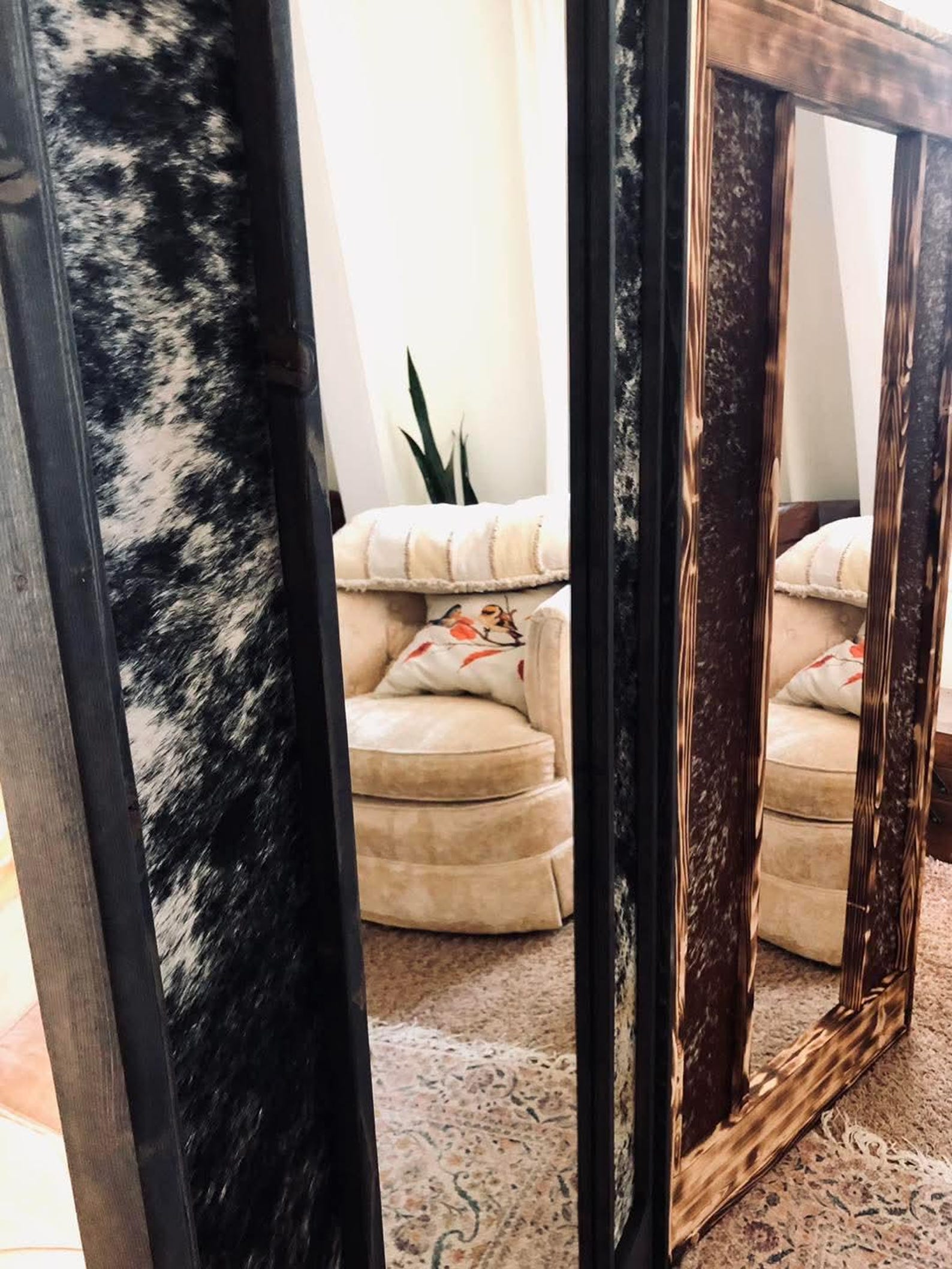 Full Length Hanging Hide Mirror, Cow Hide Mirror, Western Style Full ...