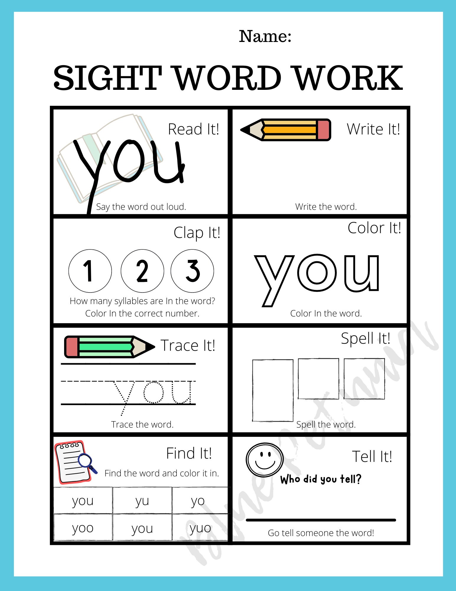 Sight Word Worksheets printable Preschool Kindergarten & - Etsy