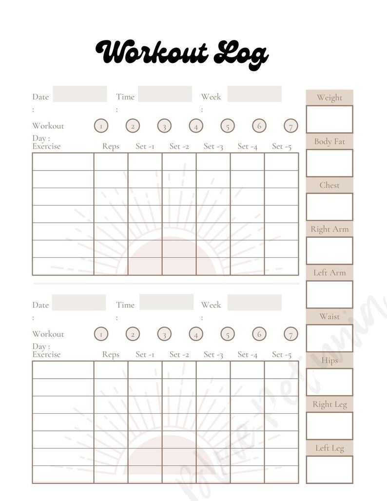 Boho Weekly Workout Log Page Printable 8.5x11 - Etsy