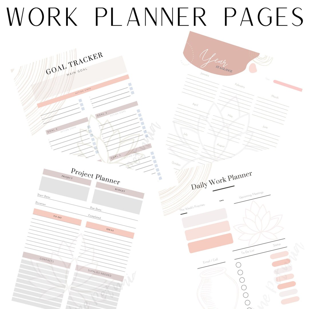 Lotus Work Planner Bundle Printable Yearly Project Daily - Etsy