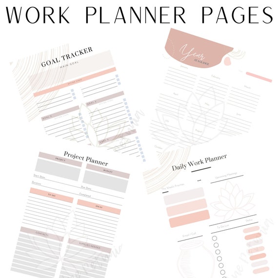 Lotus Work Planner Bundle Printable Yearly Project Daily | Etsy