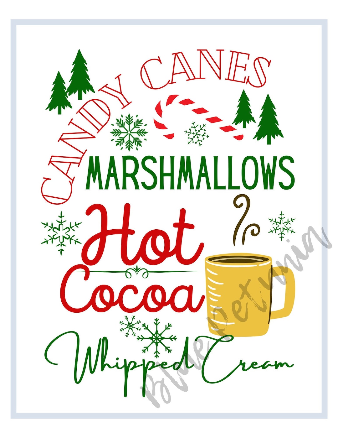 Hot Cocoa & Candy Cane Christmas Printable Art 8x10 - Etsy