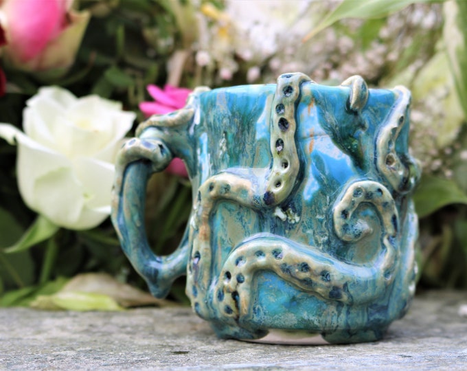 Handmade Ceramic Blue Octopus Tentacle Mug - Etsy