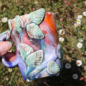 Choice of Two Hand Made Leafy Ceramic Mugs With Orange and Blue Ombre ...