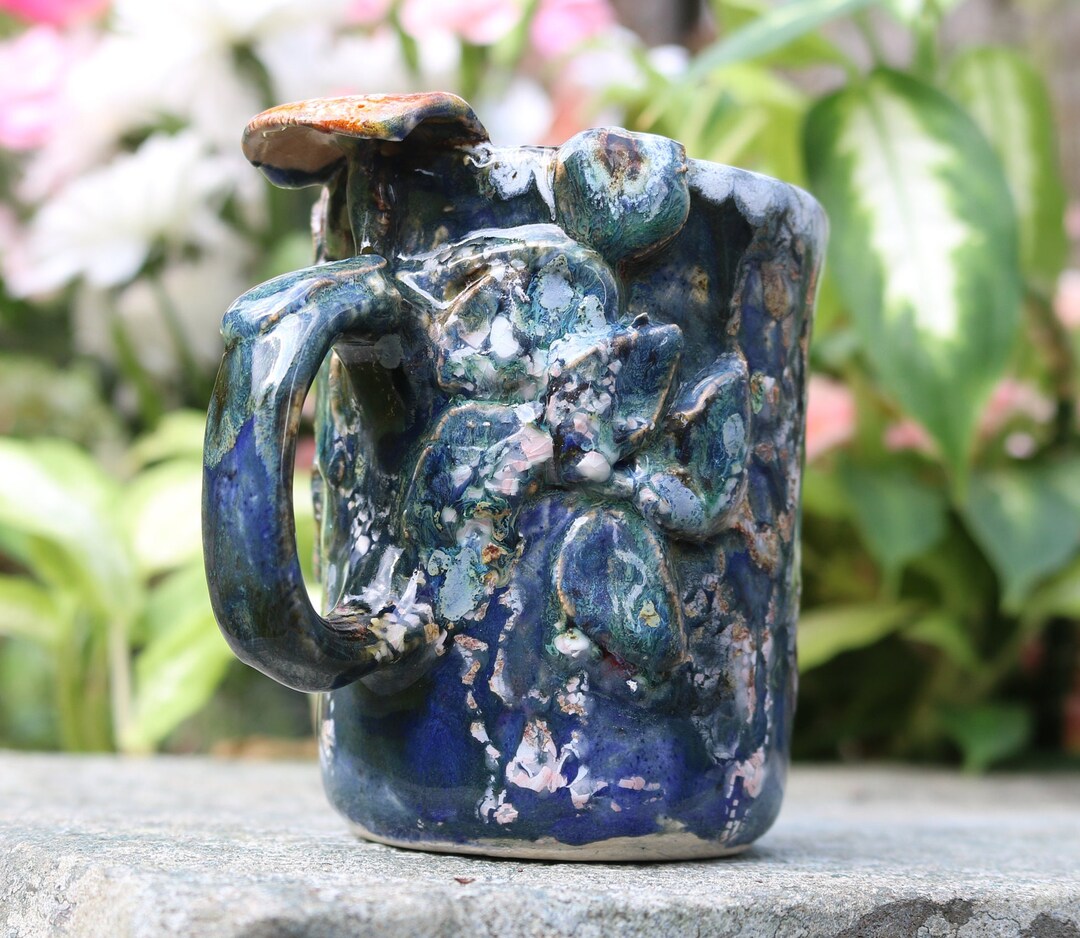 Choice of Three Hand Made Small Mugs With Drippy Blue and Green Glaze ...