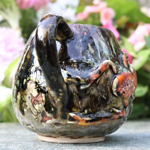 Hand Made Cockroach Crustacean Mug With Drippy Brown and Orange Glaze ...