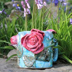 Hand Sculpted Ceramic Rose Mug With Hand Painted Glaze, Rose Mug ...