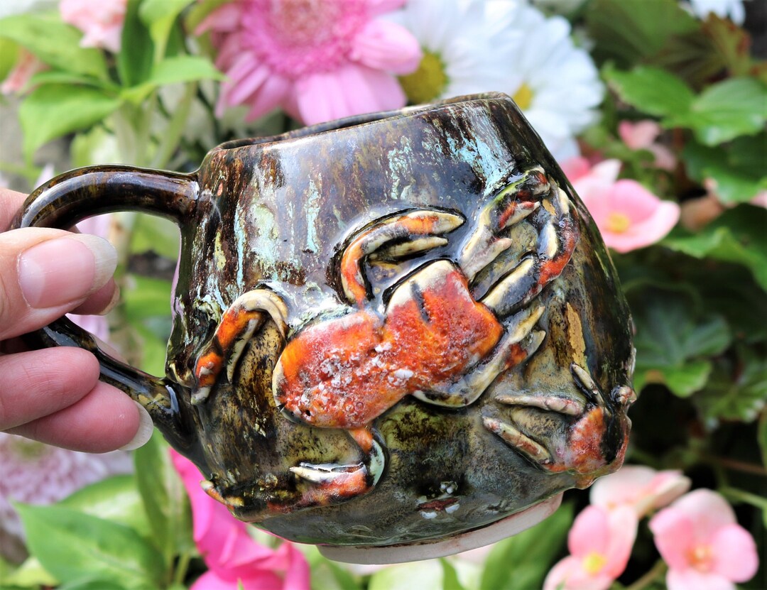 Hand Made Cockroach Crustacean Mug With Drippy Brown and Orange Glaze ...