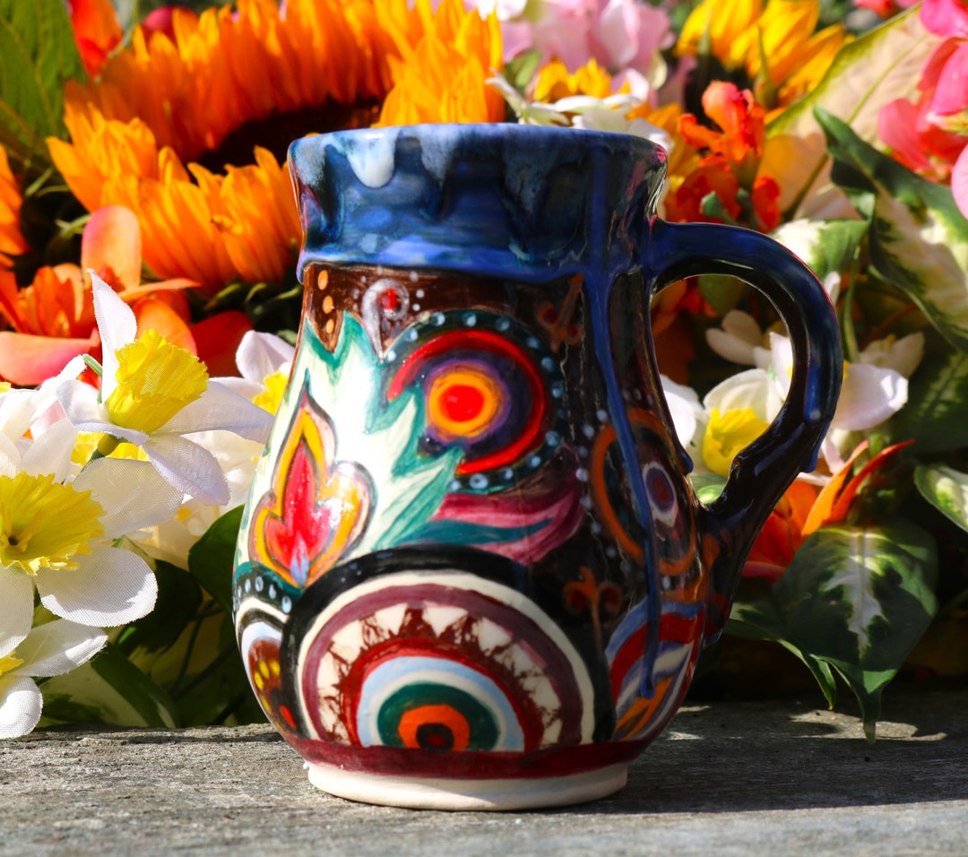Hand Painted Ceramic Mug With Unique One of a Kind Design, Hand Made ...