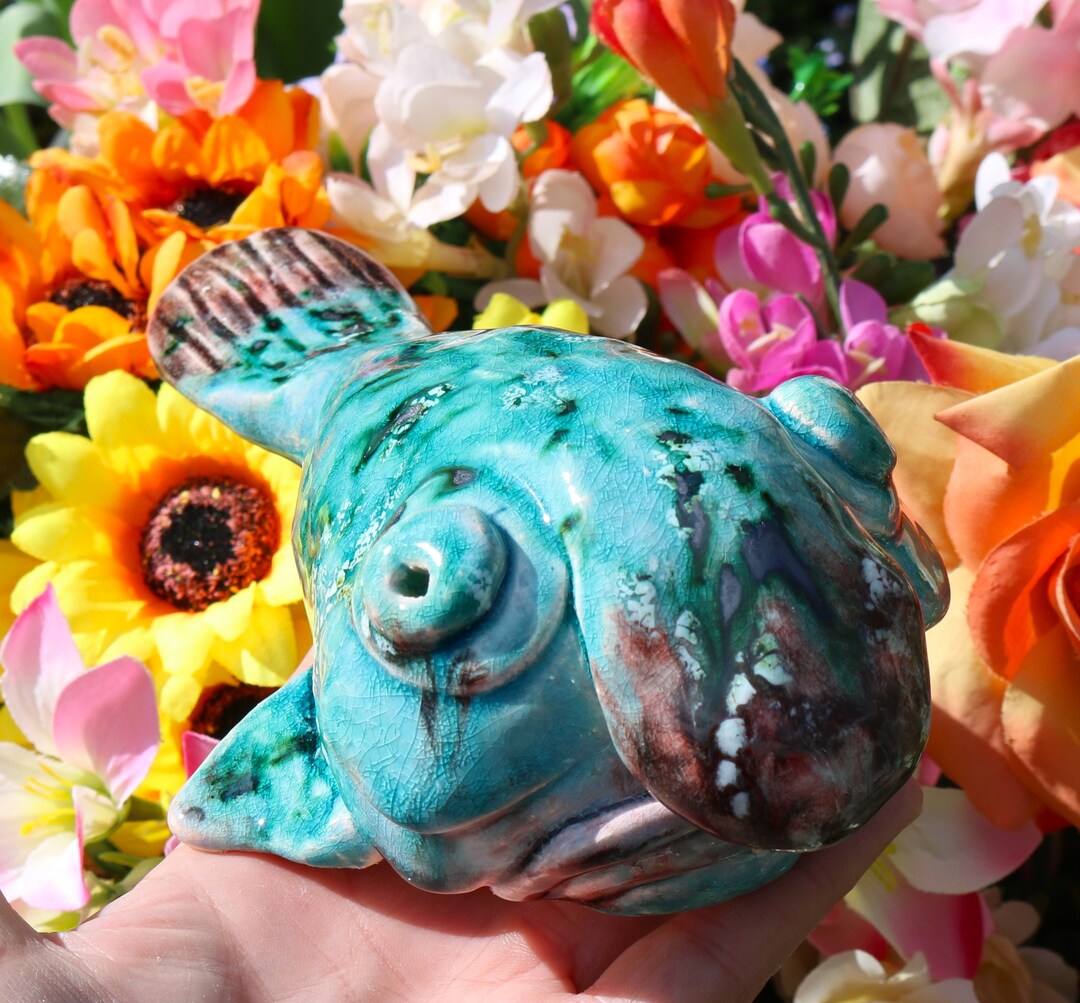 Ceramic Blob Fish Sculpture With Blue Glaze, Hand Made Blob Fish, Blob ...