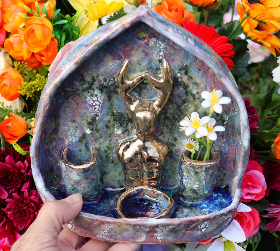 Handmade Ceramic Cernunnos Wall Shrine: Pagan Altar With 24ct Gold ...