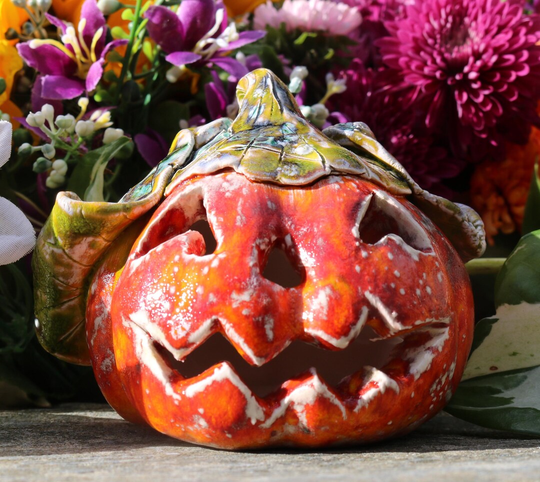 SECOND Ceramic Halloween Pumpkin, Scary Pumpkin, Hand Sculpted Pumpkin ...