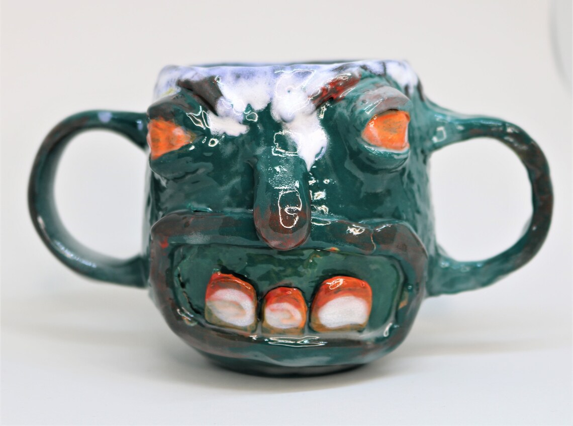 Hand Made Ugly Face Mug With Turquoise Glaze Hand Made Mug | Etsy