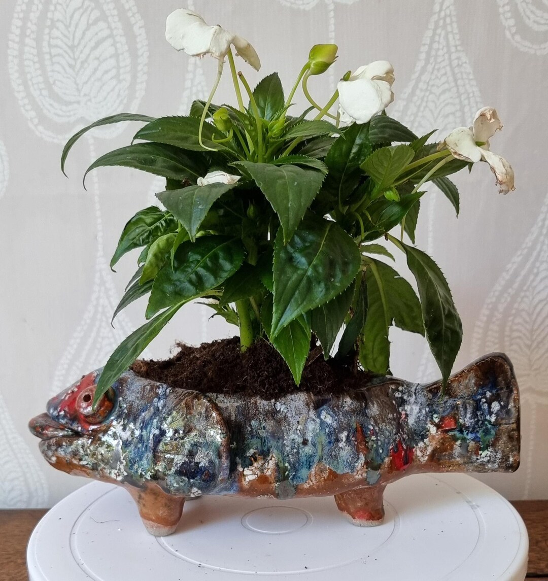 Hand Sculpted Fish Planter With Feet, Fish Plant Pot, Fish Pot, Ceramic ...