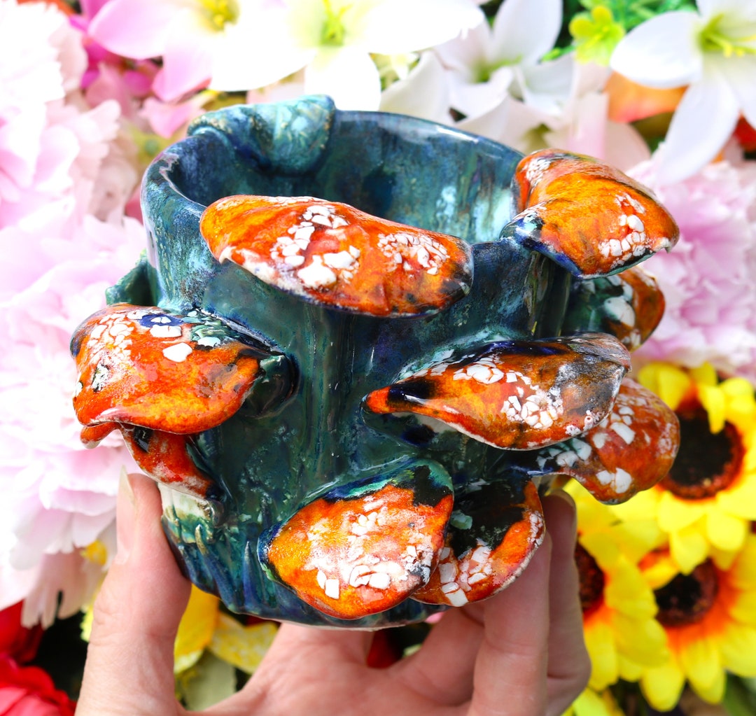 Blue Hand Made Little Planter With Toadstools, Small Pot, Mushroom Pot ...