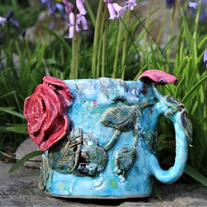 Hand Sculpted Ceramic Rose Mug With Hand Painted Glaze, Rose Mug ...