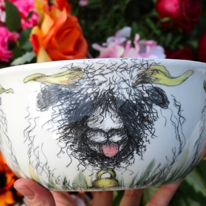 Hand Painted Larger Yarn Bowl With Hand Sketched Sheep Design, Yarn ...