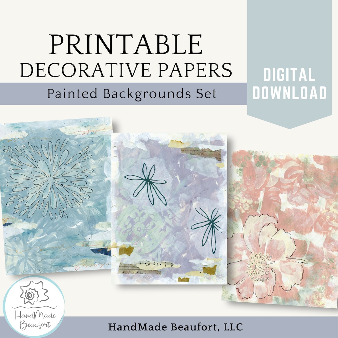 Printable Painted Decorative Papers, Mixed Media Prints, Scrapbook ...