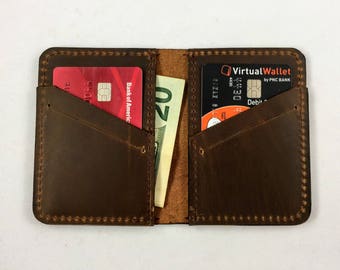 Personalized minimalist leather wallet / leather men slim thin