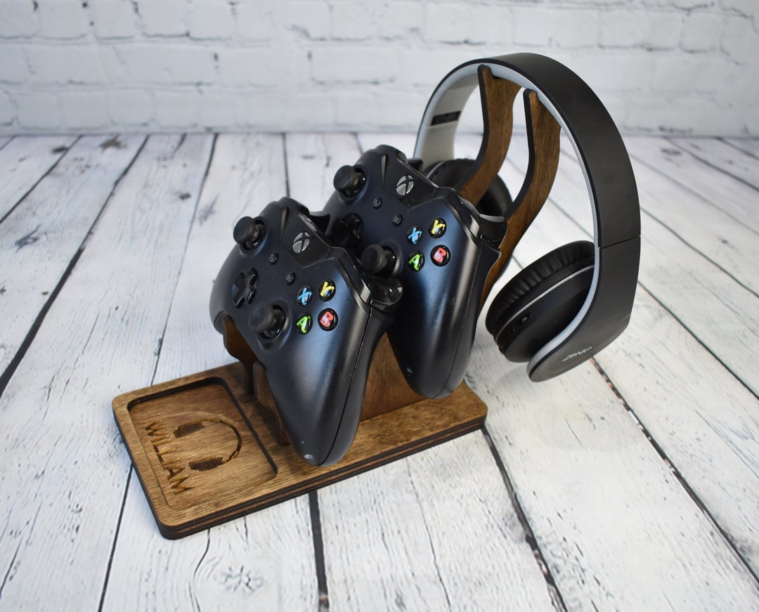 Wooden Headphones and Controller Stand, Controller and Headset Stand ...