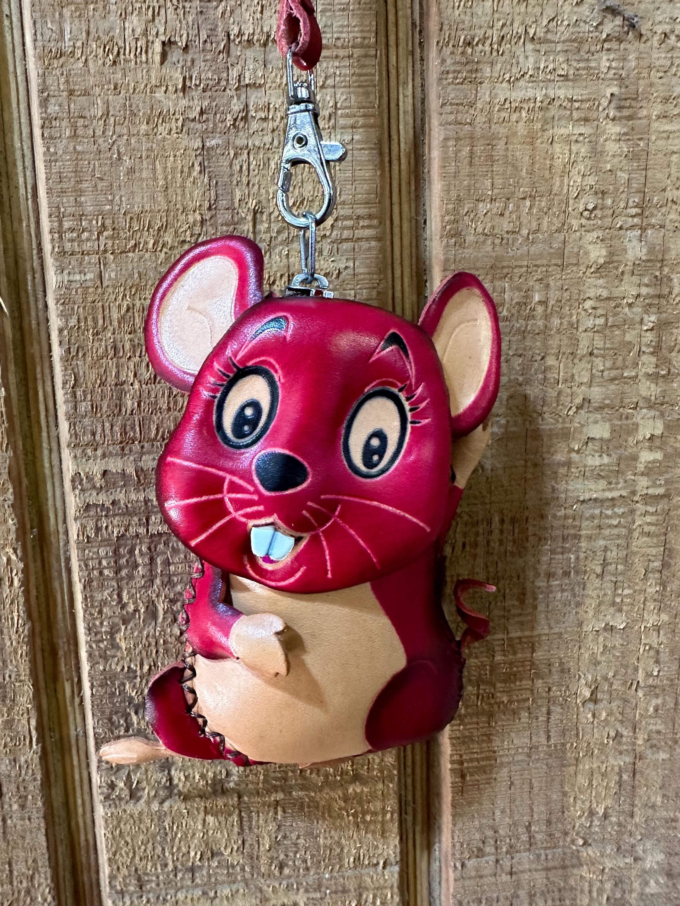 NEW ! Genuine Leather Rat Wristlet/ Animal Coin Purse/wallet. Red ...