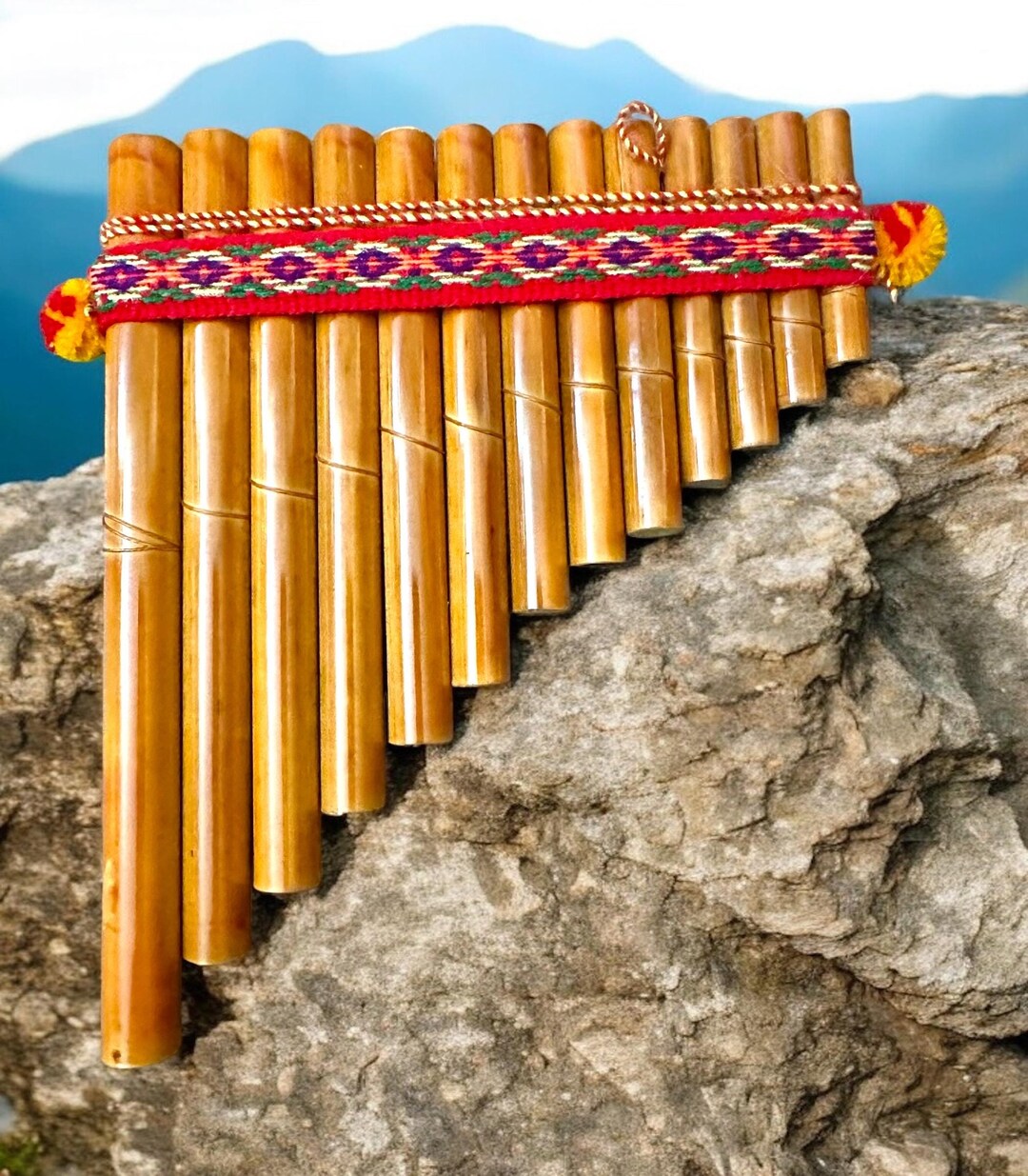 NEW Arrivals ! Authentic Pan Flute, Colorful Stripe With String, Andean ...