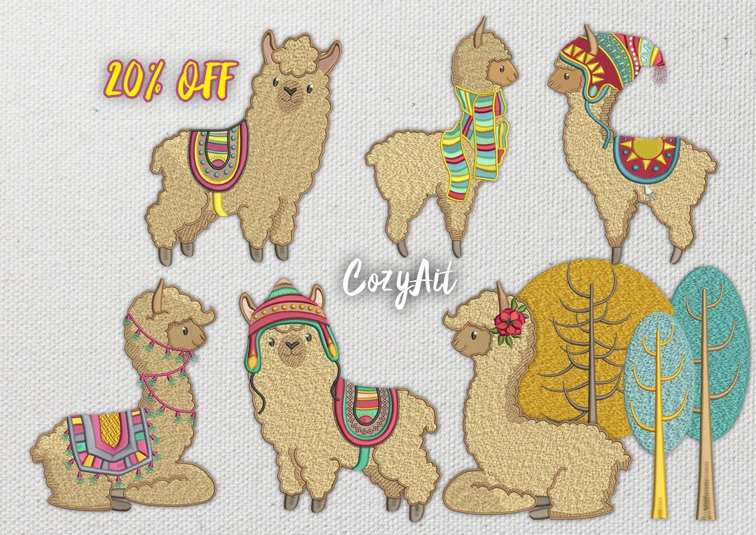 DIGITAL: 20% OFF Cute Lamas Bundle - Pack of 7 Embroidery Designs (3 ...