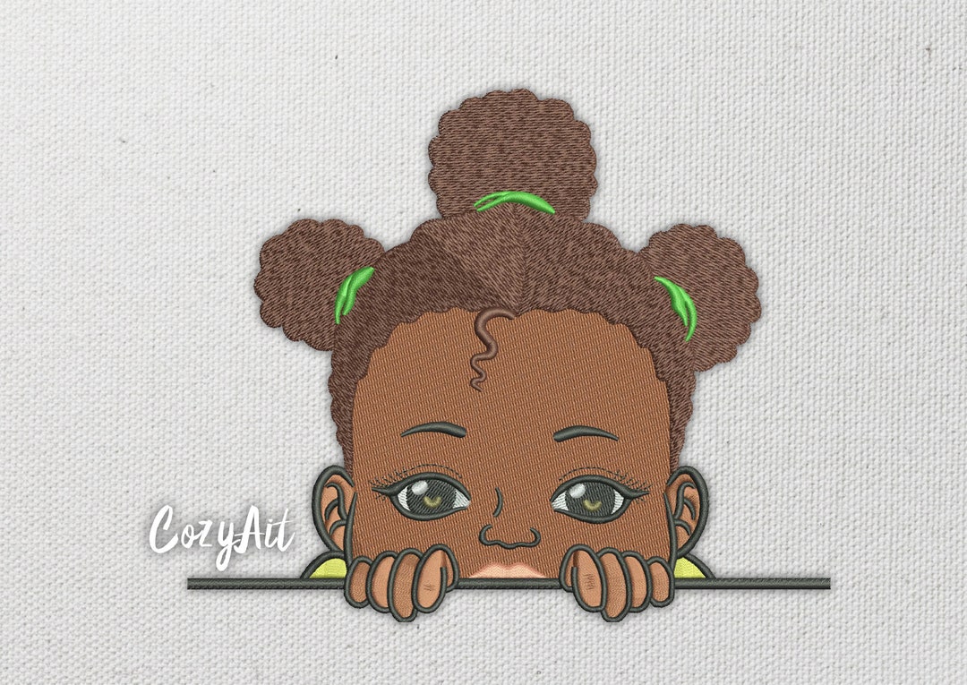 DIGITAL: Peek A Boo Baby Girl With Three Afro Puffs Hairstyle - 4 Sizes ...