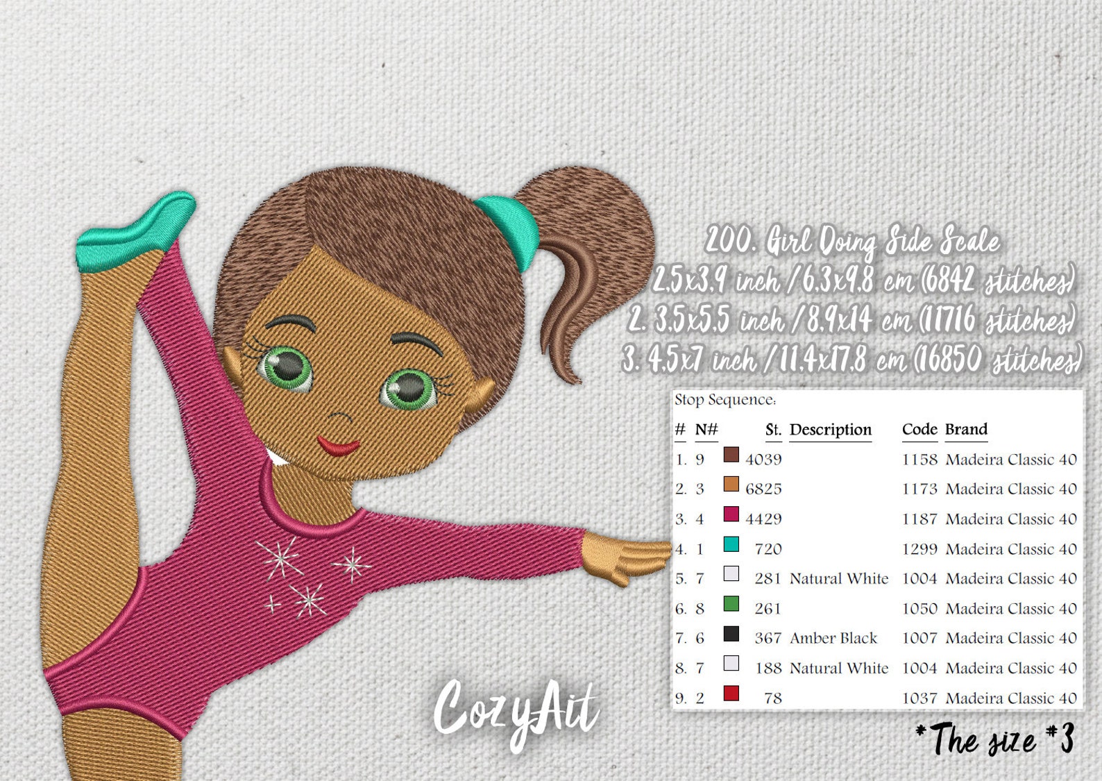 DIGITAL: Gymnastic Girl Doing Side Scale 3 Sizes Embroidery - Etsy