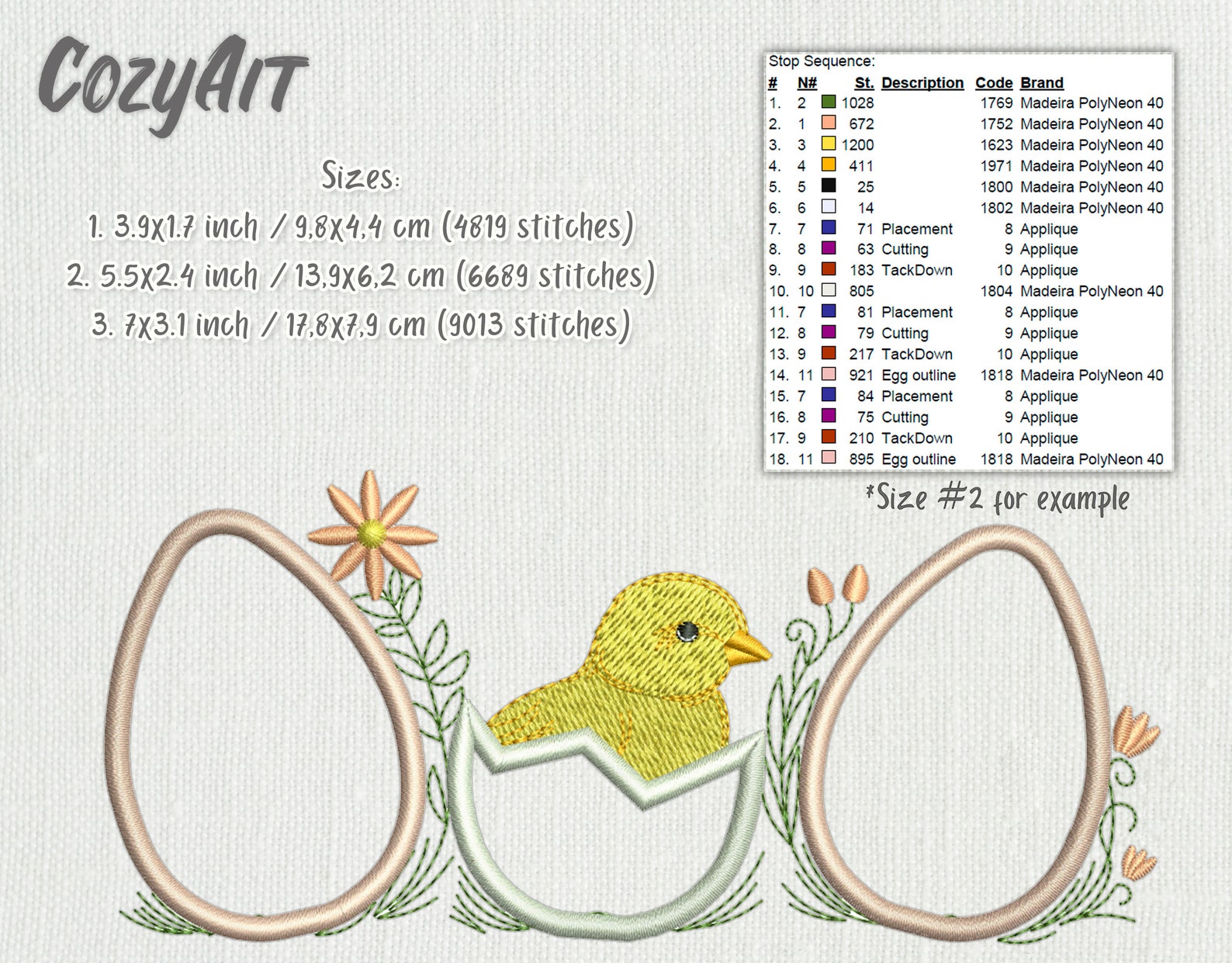 DIGITAL: APPLIQUE Easter Chick Three Separate Applique Eggs 3 Sizes ...
