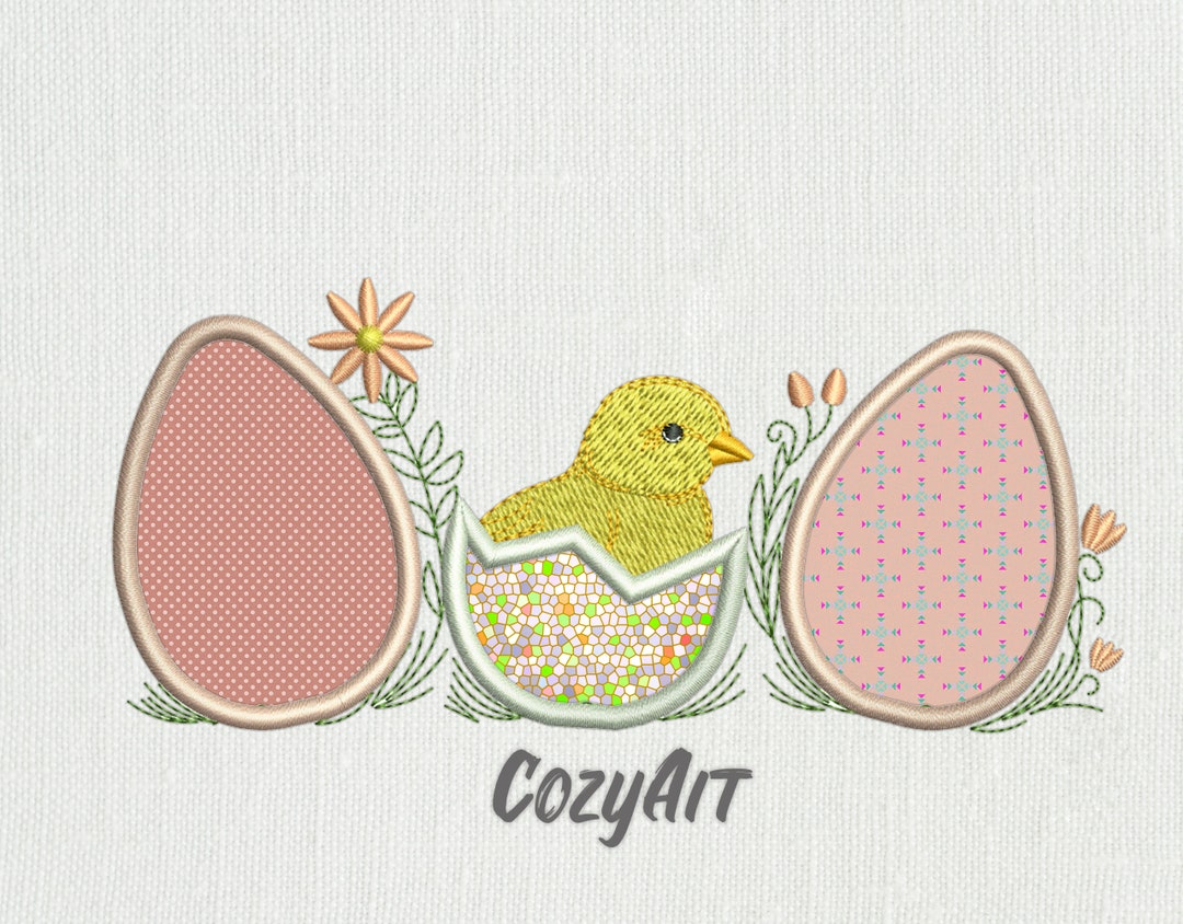 DIGITAL: APPLIQUE Easter Chick Three Separate Applique Eggs - 3 Sizes ...
