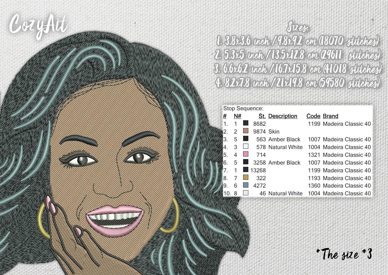 DIGITAL: Michelle Portrait 4 Sizes Embroidery Design for - Etsy