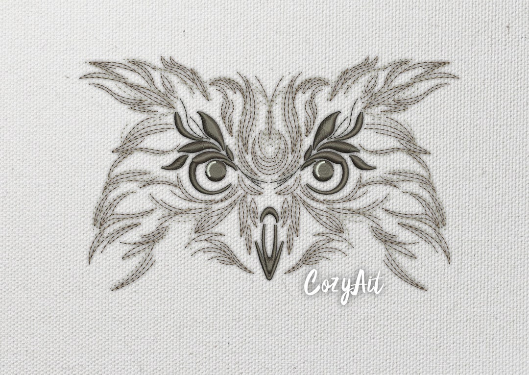 DIGITAL: Abstract Owl Head Sketch - 4 Sizes Embroidery Design for ...
