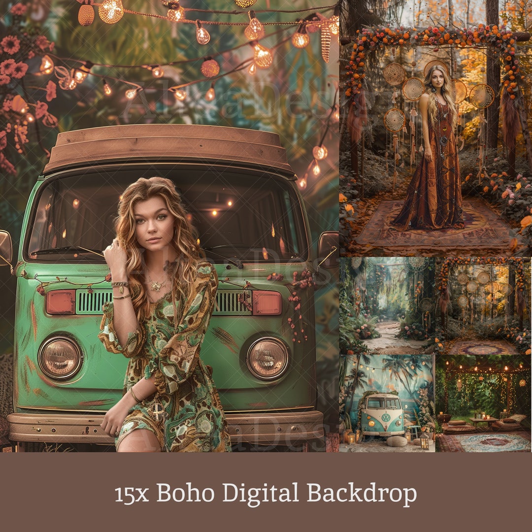15x Boho Backdrops | Boho Van Path Picnic Digital Backgrounds ...