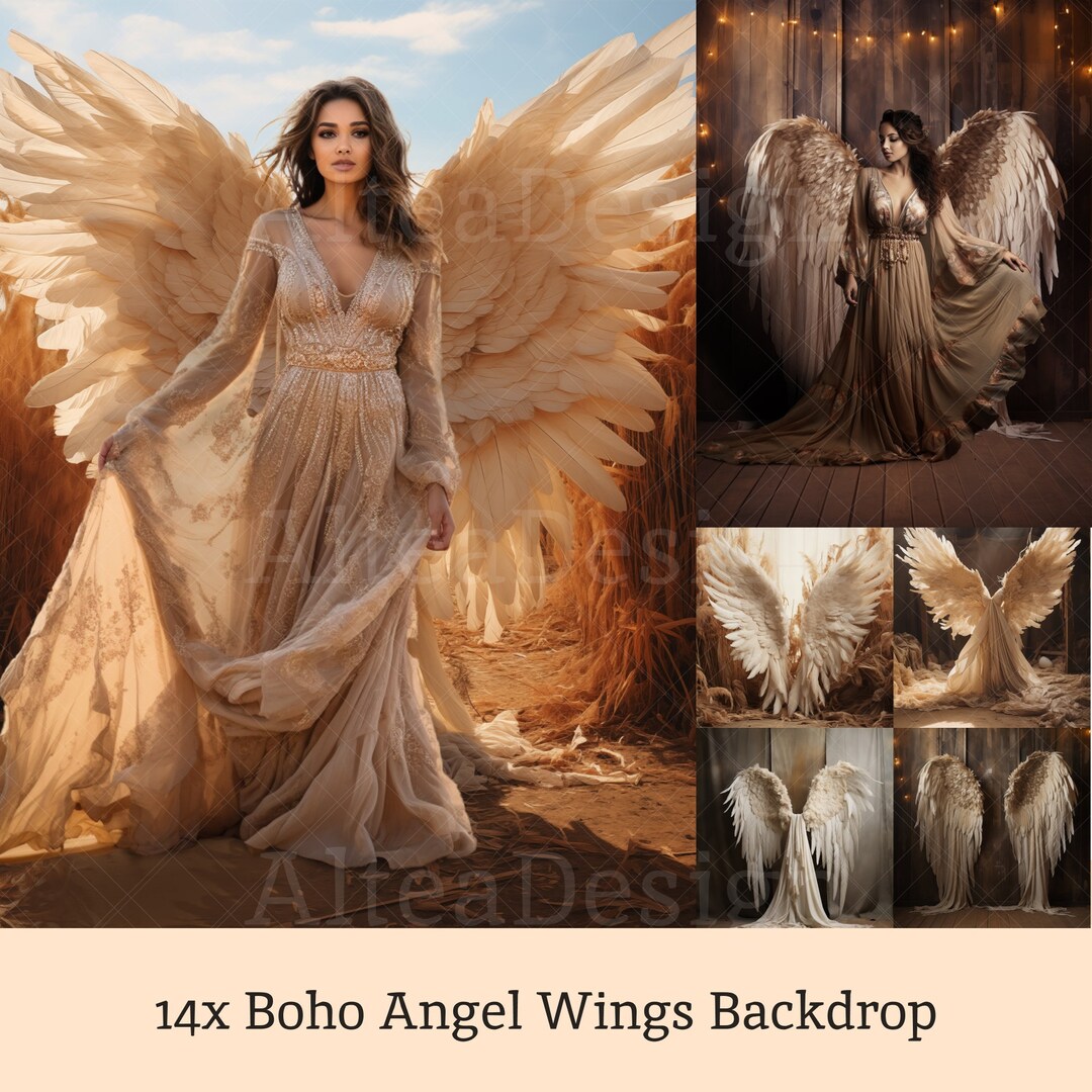 14x Boho Angel Wings Digital Backdrops | Boho Angel Wing Backgrounds ...
