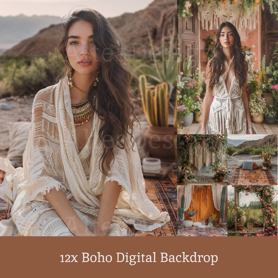 12x Boho Backdrops | Boho Desert Garden Floral Canopy Digital ...
