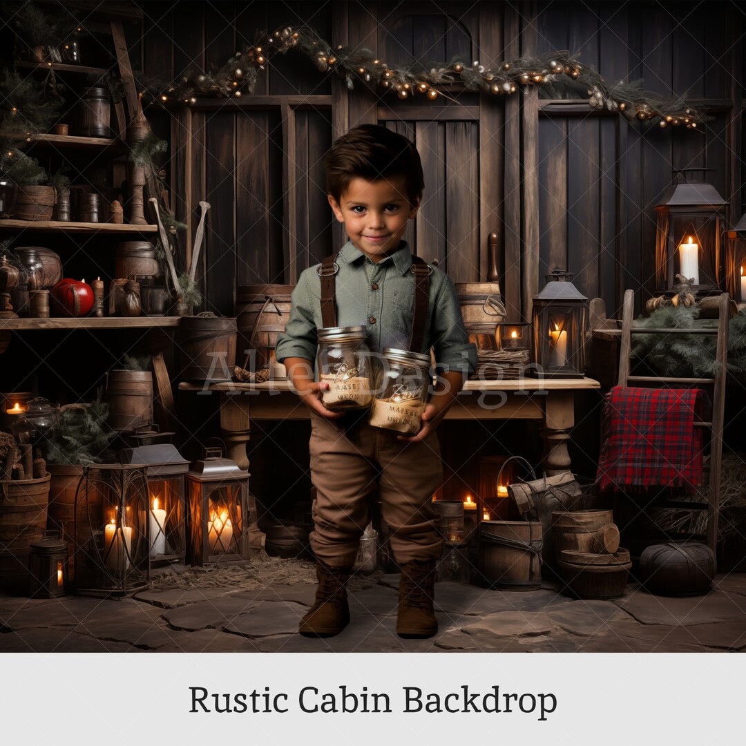 Rustic Cabin Backdrop Christmas Photography, Digital Background ...