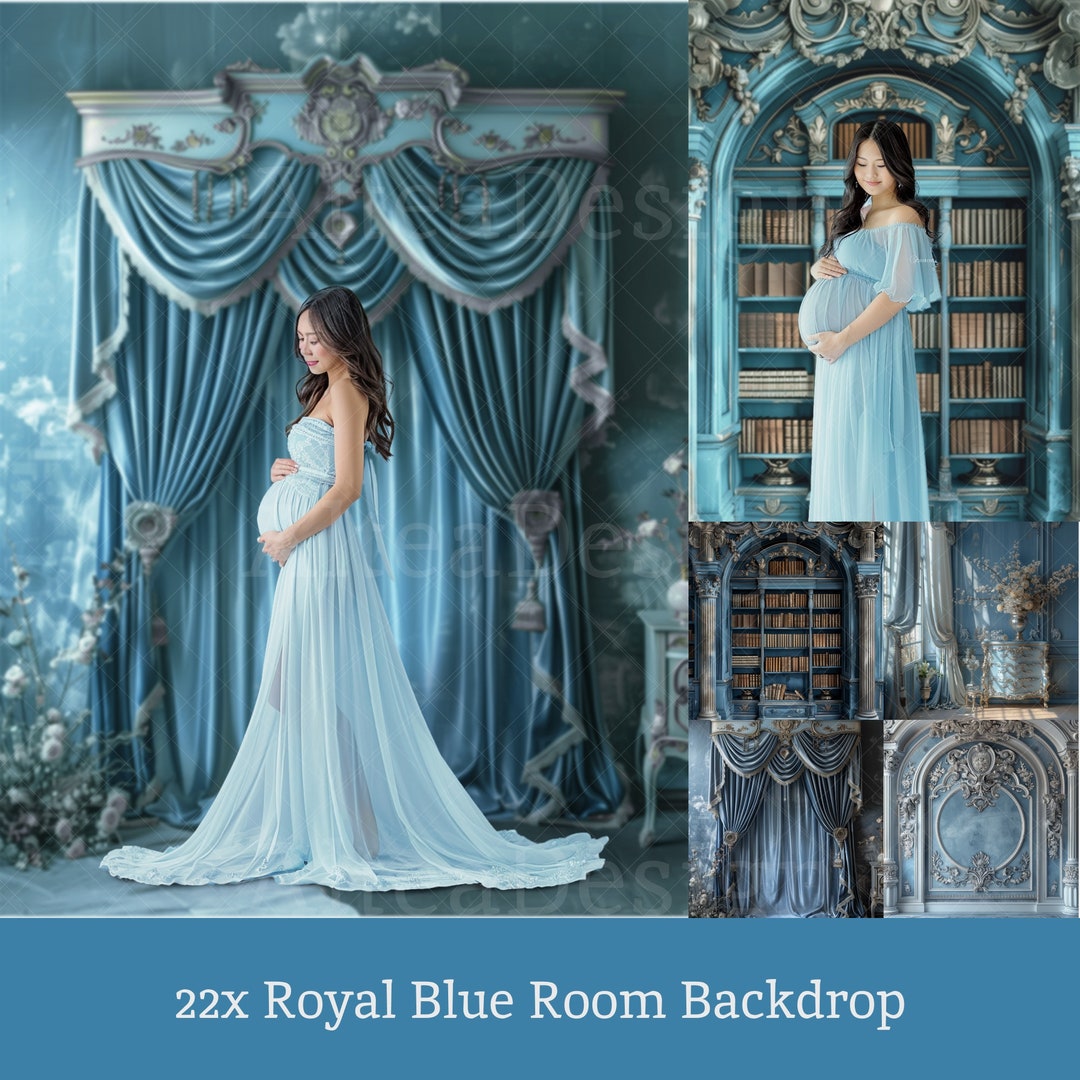 22x Blue Gold Room Backdrops | Royal Blue Room Digital Backgrounds ...