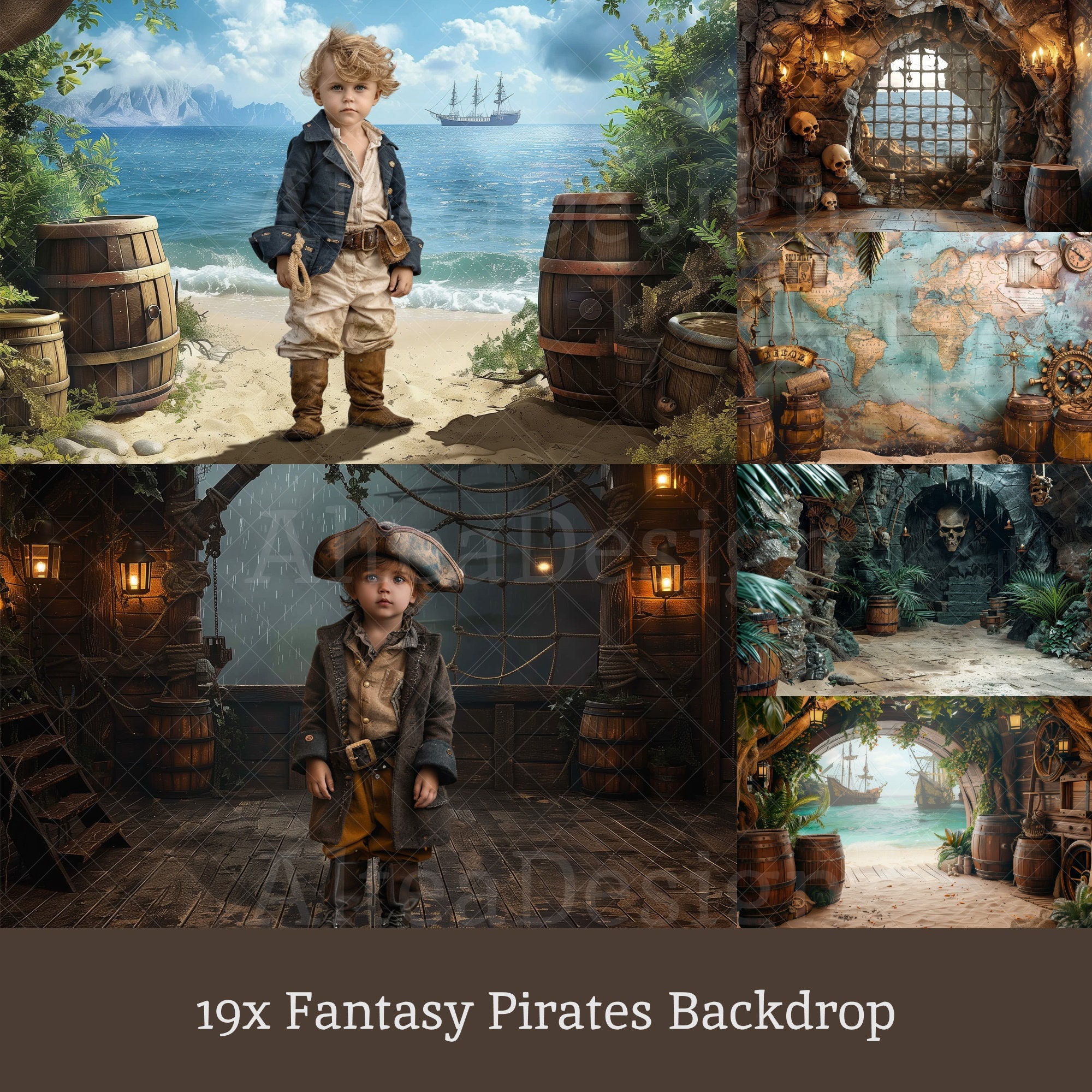 19x Fantasy Pirates Backdrop Pirates Ship Hideout Digital Backgrounds ...