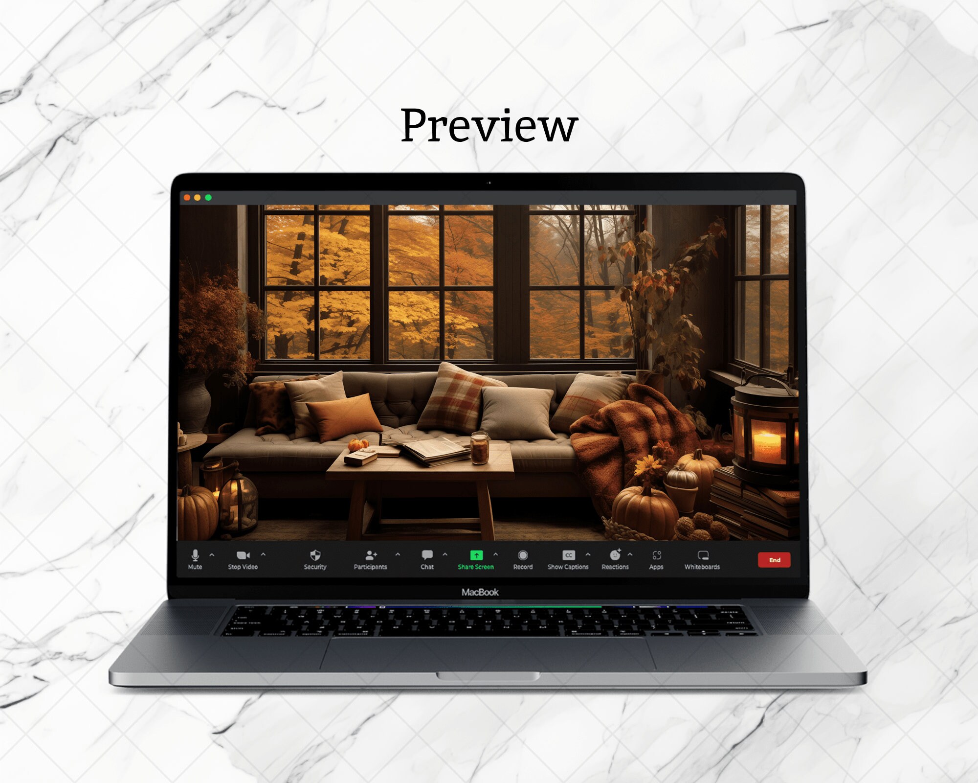 Cozy Fall Zoom Background Virtual Meeting Background, Home Office ...