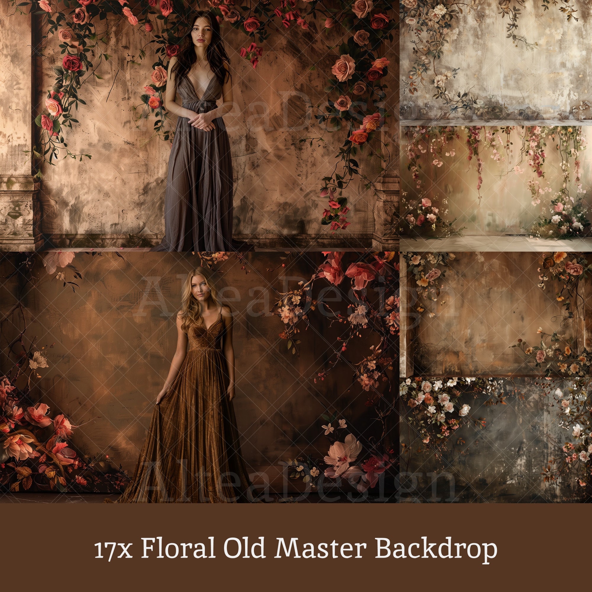 17x Floral Old Master Backdrops Classic Vintage Backgrounds Maternity ...