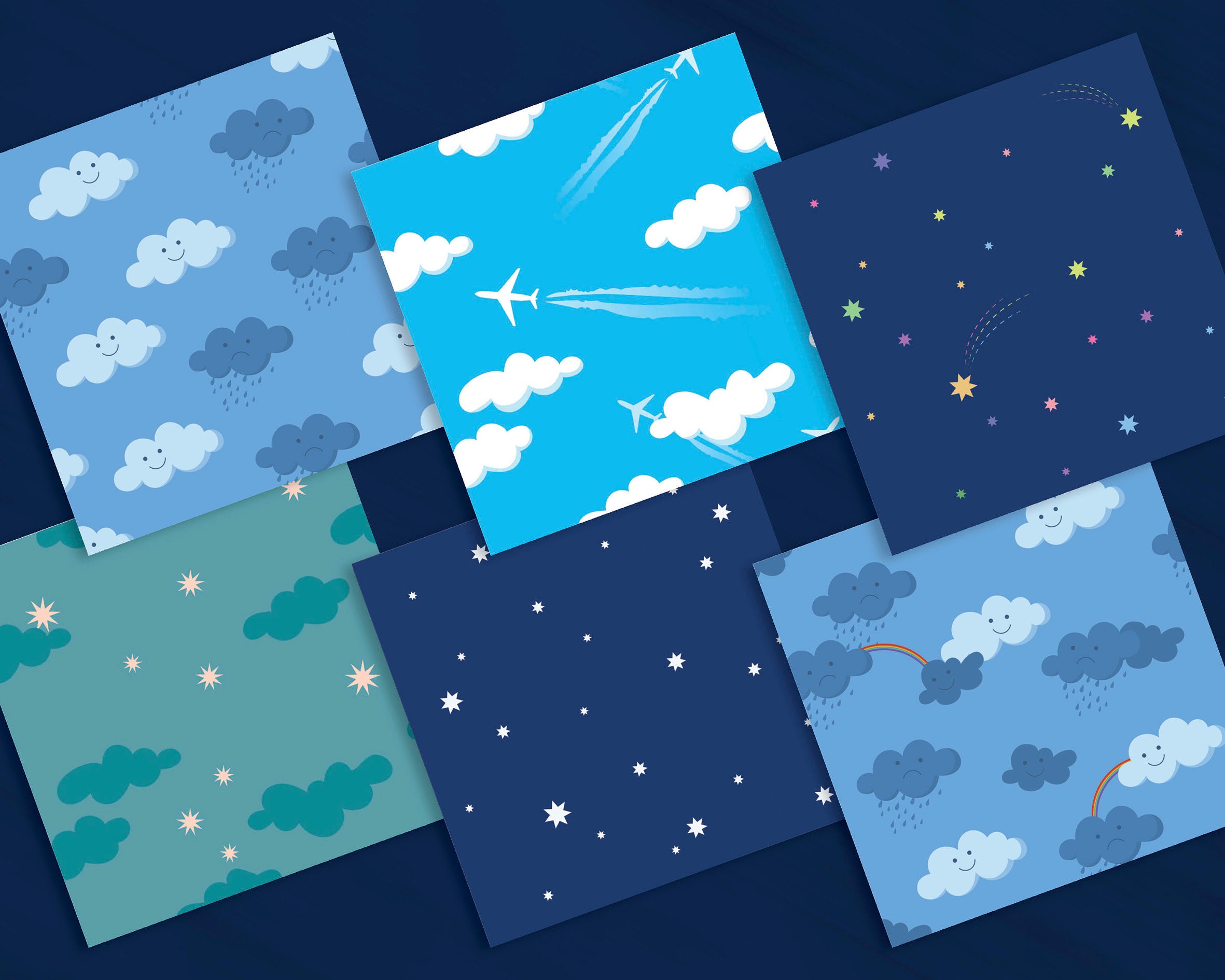 Set of 6 SKY seamless pattern vector files EPS 10 and 6 High | Etsy