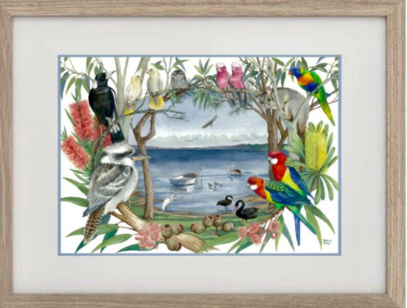 Tuggerah Lakes Scene by Debra Meier Art, Australian Natives Print ...