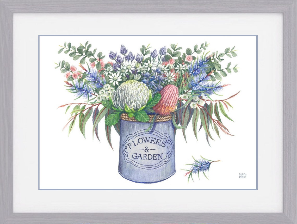 Blue Natives in Vintage Tin by Debra Meier Art, Landscape Orientation ...