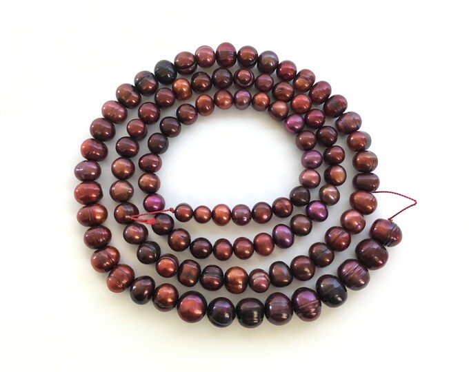 99x AA Red Freshwater Pearl Strand / 6-11mm Burgundy Red Freshwater ...