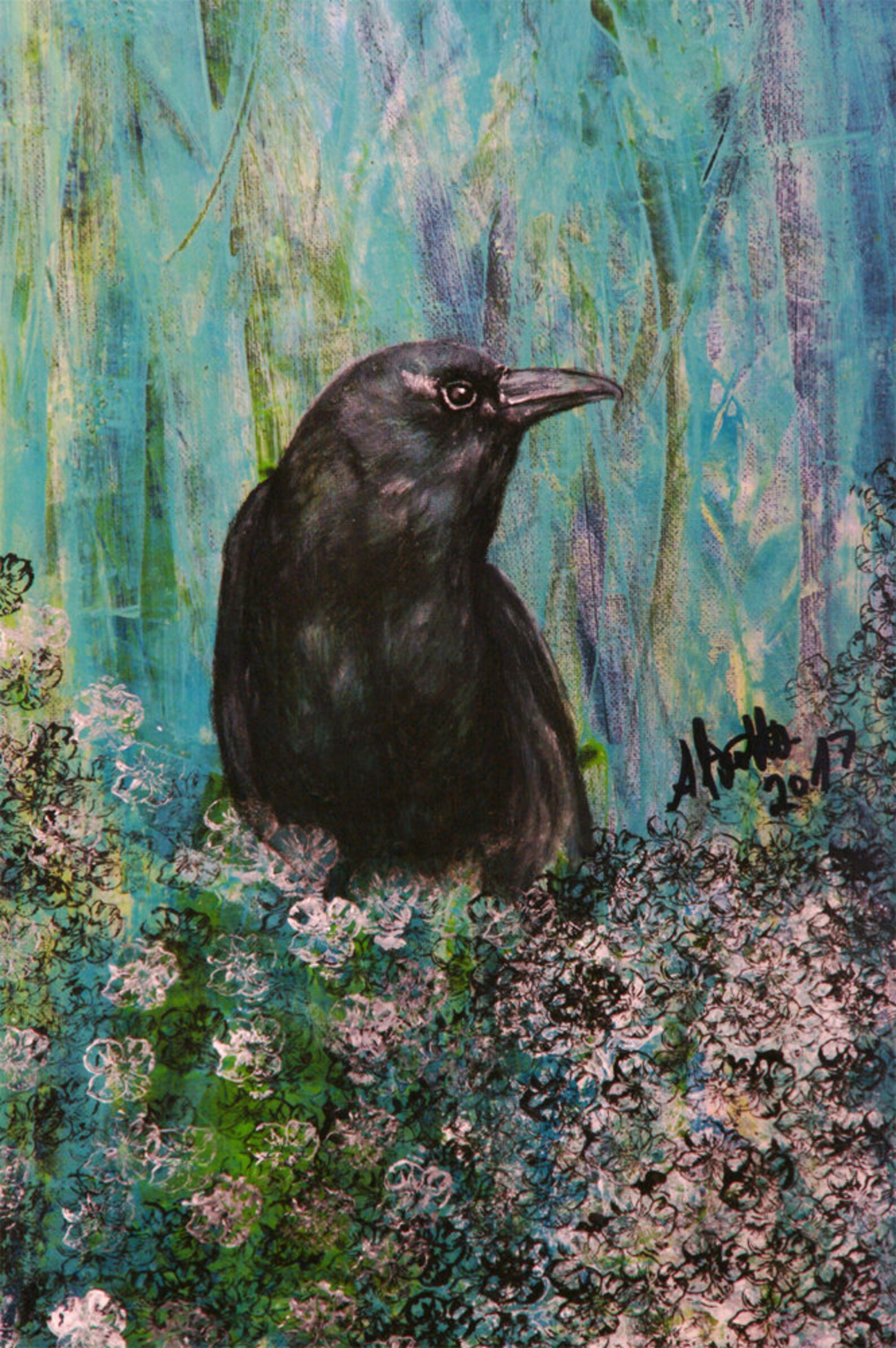 Raven in Spring Nest Art Print of Acrylic Painting on - Etsy