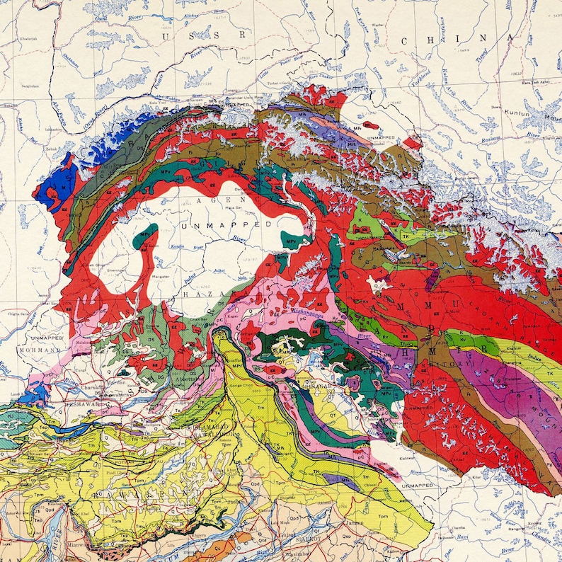 Geological Map Of Pakistan Geologic Pakistan Map Geology | Etsy