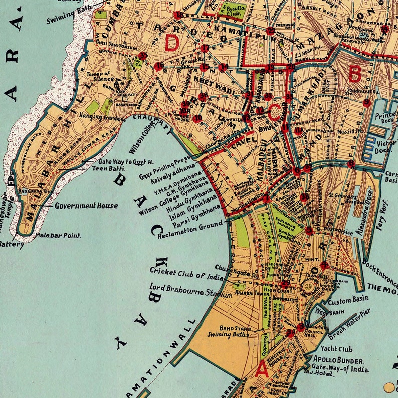 Old Mumbai Map Bombay Map Mumbai India Mumbai Wall Art | Etsy