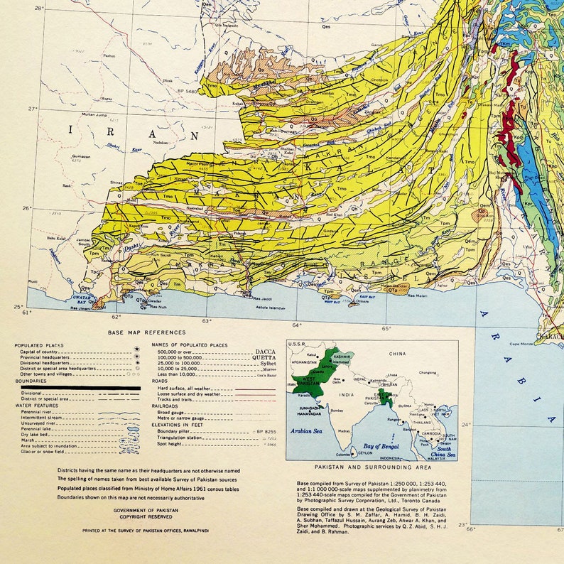 Geological Map Of Pakistan Geologic Pakistan Map Geology | Etsy